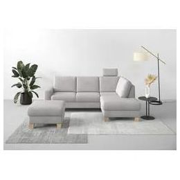 Ecksofa Home Affaire "Summer L-Form" Sofas Gr. B/H/T: 236 cm x 91 cm x 170 cm, Feincord, Ottomane rechts, ohne Bettfunktion-ohne Bettkasten-mit Federkern, silberfarben (silber) mit Ottomane, wahlweise Bettfunktion und Bettkasten, Cord-Bezug