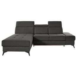 Ecksofa Inosign "Cardiz L-Form" Sofas Gr. B/H/T: 246cm x 83cm x 173cm, Struktur fein, Recamiere links, mit Bettfunktion-mit Bettkasten, grau (anthrazit) inkl.Kopfteilverstellung und Federkern wahlweise mit Bettfunktion