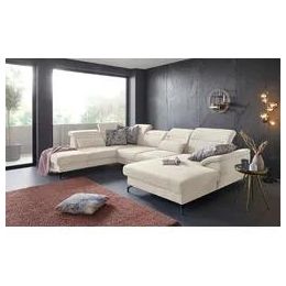 Sit & More Wohnlandschaft SIT & MORE "Percy U-Form" Sofas Gr. B/T: 343cm x 235cm, Luxus-Microfaser Paris, Recamiere rechts, mit Kopfteilverstellung-mit schwarzem Nickelfuß, beige (creme) 12 cm Fußhöhe, Sitztiefenverstellung, wahlweise in 2 Fußfarben