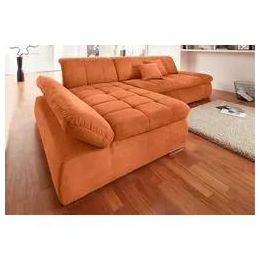 Ecksofa DOMO collection "NMoric XXL, B/T/H: 300/172/80cm, Revamierenabschluss L-Form" Sofas Gr. B/H/T: 300cm x 80cm x 172cm, Microfaser PRIMABELLE, Recamiere links, mit Bettfunktion-mit Armlehnenverstellung, orange (terrakotta) wahlweise mit Bettfunktion und Armlehnverstel,lung