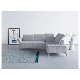 Ecksofa Inosign "Fresh L-Form" Sofas Gr. B/H/T: 260cm x 79cm x 220cm, Samtoptik, Ottomane rechts, mit Armteilverstellung-mit Kopfteilverstellung-mit Vorziehsitz motorisch, grau (hellgrau) Federkern, wahlweise Kopfteilverstellung und motorischer Vorziehsitz