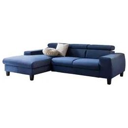 Ecksofa COTTA "Morven L-Form" Sofas Gr. B/H/T: 244cm x 72cm x 166cm, Samtvelours, Recamiere links, ohne Bettfunktion-ohne Bettkasten-ohne Ladestation-mit Kopfteilverstellung, blau (petrol) Ecksofa Polstermöbel Sofas Inklusive Kopfteilverstellung, wahlweise mit Ladestation, Bettfunktion