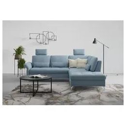 Ecksofa Inosign "Palm Beach L-Form" Sofas Gr. B/H/T: 259cm x 89cm x 224cm, Olympia EASY CLEAN, Ottomane rechts, mit Sitztiefenverstellung-ohne Bettfunktiom-ohne Stauraum-ohne Armteilverstellung, blau (hellblau) Federkern, mit Sitztiefenverstellung, wahlweise Bettfunktion