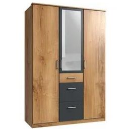 Kleiderschrank wimex "Click", grau (plankeneichefarben, graphit), B:135cm H:199cm T:58cm, Schränke, Drehtürenschrank Kleiderschrank, mit Spiegel