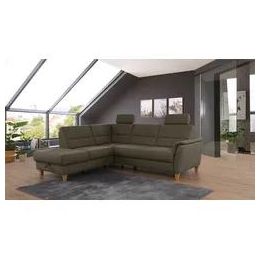 Ecksofa Home Affaire "Palmera L-Form" Sofas Gr. B/H/T: 236 cm x 89 cm x 212 cm, Struktur weich, Ottomane links, mit Bettfunktion-ohne Bettkasten, grün (oliv) Federkern, wahlweise mit Bettfunktion und mitohne Stauraum