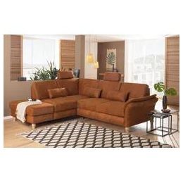 Ecksofa Home Affaire "Palace L-Form" Sofas Gr. B/H/T: 259 cm x 89 cm x 225 cm, Luxus-Microfaser Lederoptik, Ottomane links, mit Bettfunktion-mit Stauraum, braun (cognac) incl. Sitztiefenverstellung, wahlweise mit Bettfunktion und Stauraum