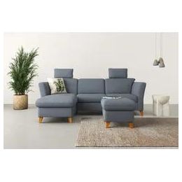 Ecksofa Home Affaire "Trelleborg L-Form" Sofas Gr. B/H/T: 249cm x 86cm x 162cm, Chenille-Optik, Recamiere links, ohne Bettfunktion-ohne Bettkasten, blau (blaugrau) Federkern-Polsterung, wahlweise mit Bettfunktion und Bettkasten