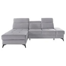 Ecksofa Inosign "Cardiz L-Form" Sofas Gr. B/H/T: 246 cm x 83 cm x 173 cm, Samtoptik, Recamiere links, ohne Bettfunktion-ohne Bettkasten, grau (hellgrau) inkl.Kopfteilverstellung und Federkern wahlweise mit Bettfunktion