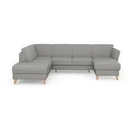 Sit & More Wohnlandschaft SIT & MORE "Visby U-Form" Sofas Gr. B/H/T: 303cm x 87cm x 213cm, Luxus-Microfaser Paris, Ottomane links, mit Bettfunktion-mit Stauraum, silberfarben (silber) wahlweise mit Bettfunktion und Stauraum, frei im Raum stellbar