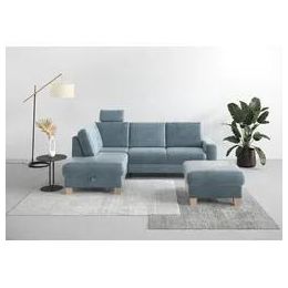 Ecksofa Home Affaire "Summer L-Form" Sofas Gr. B/H/T: 236 cm x 91 cm x 170 cm, Breitcord, Ottomane links, mit Bettfunktion-mit Bettkasten-ohne Federkern, blau (blau, grau) mit Ottomane, wahlweise Bettfunktion und Bettkasten, Cord-Bezug