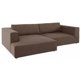 Ecksofa Tom Tailor HOME "Big Cube Style" Sofas Gr. B/H/T: 270cm x 83cm x 160cm, Struktur fein TBO, Recamiere links, braun (coconut brown tbo 12) mit cleanen Stegkissen, extra große Sitztiefe, Breite 270cm