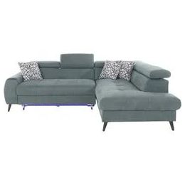 Ecksofa COTTA "Mia L-Form" Sofas Gr. B/H/T: 244cm x 74cm x 193cm, Flachgewebe, Ottomane rechts, Ohne Bettfunktion-ohne Bettkasten-ohne RGB-LED-Beleuchtung-ohne Wireless Charger, grau (niagara) 3-tlg.-Kissen-Set, Ottomane, wahlweise mit oder ohne RGB-Beleuchtung