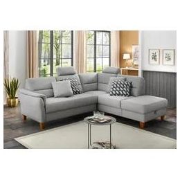 Ecksofa Home Affaire "Palmera L-Form" Sofas Gr. B/H/T: 236 cm x 89 cm x 212 cm, Struktur, Ottomane rechts, ohne Bettfunktion-ohne Bettkasten, silberfarben (silber) Federkern, wahlweise mit Bettfunktion und mitohne Stauraum