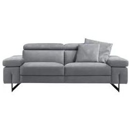 2,5-Sitzer Egoitaliano "Candice" Sofas Gr. B/H/T: 222cm x 100cm x 108cm, Luxus-Microfaser Lederoptik, grau (steingrau) Kopfteile manuell verstellbar, titanumfarbene Kufenfüße