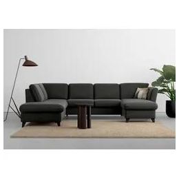 Wohnlandschaft Home Affaire "Trelleborg U-Form" Sofas Gr. B/H/T: 307 cm x 86 cm x 213 cm, Feincord, Ottomane links, ohne Bettfunktion-ohne Stauraum, grau (anthrazit) wahlweise mit Bettfunktion und Bettkasten, inkl. Federkern-Polsterung