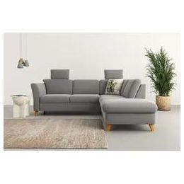 Ecksofa Home Affaire "Trelleborg L-Form" Sofas Gr. B/H/T: 252cm x 86cm x 213cm, Struktur fein, Ottomane rechts, mit Bettfunktion-mit Stauraum, grau Federkern-Polsterung, wahlweise mit Bettfunktion und Stauraum