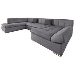 Wohnlandschaft Trendmanufaktur "Reggae II, U-Form" Sofas Gr. B/H/T: 298cm x 78cm x 206cm, Struktur fein, Recamiere rechts, ohne Bettfunktion, grau wahlweise mit Bettfunktion