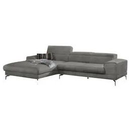 Ecksofa W.Schillig "piedroo" Sofas Gr. B/H/T: 303cm x 70cm x 193cm, Chenille-Flachgewebe R66, Longchair links, mit Kopfteilverstellung-ohne Sitztiefenverstellung, grau (grey r66) Kopfteilverstellung, wahlweise mit Sitztiefenverstellung, Breite 303cm