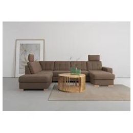 Sit & More Wohnlandschaft SIT&MORE "Quincy U-Form" Sofas Gr. B/H/T: 312 cm x 82 cm x 213 cm, Luxus-Microfaser ALTARA NUBUCK, Ottomane links, ohne Bettfunktion, braun (schoko) wahlweise mit Bettfunktion und Bettkasten