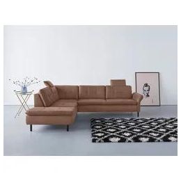 Ecksofa Inosign "Birkholm L-Form" Sofas Gr. B/H/T: 270 cm x 83 cm x 226 cm, Luxus-Microfaser in Lederoptik, Ottomane links, mit Armlehnfunktion, braun (haselnuss) Armlehnverstellung, auch in Easy Clean Bezug - mit Wasser zu reinigen