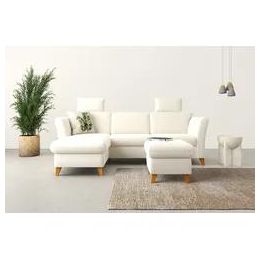 Ecksofa Home Affaire "Trelleborg L-Form" Sofas Gr. B/H/T: 249cm x 86cm x 162cm, Struktur fein, Recamiere links, ohne Bettfunktion-ohne Bettkasten, beige (creme) Federkern-Polsterung, wahlweise mit Bettfunktion und Bettkasten