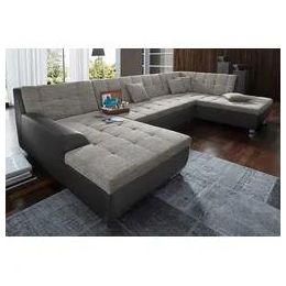 Wohnlandschaft DOMO collection "Treviso incl. Zierkissen, moderne Steppung, XXL: B/T/H: 364/201/83 cm" Sofas Gr. B/H/T: 364cm x 83cm x 201cm, Kunstleder SOFTLUX-Struktur, Recamiere links, ohne Bettfunktion, schwarz (schwarz/pepper) wahlweise mit Bettfunktion, in vielen Bezugsarten auch Cord U-Form