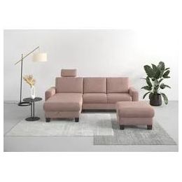 Ecksofa Home Affaire "Summer L-Form" Sofas Gr. B/H/T: 249 cm x 91 cm x 164 cm, Feincord, Recamiere links, mit Bettfunktion-mit Bettkasten-mit Federkern, rosa (altrosa) mit Recamiere, oder ohne Bettfunktion und Bettkasten, Cord-Bezug