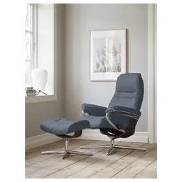 Relaxsessel stressless "Sunrise" Sessel Gr. Leder PALOMA, Cross Base Braun, Relaxfunktion-Drehfunktion-PlusTMSystem-Gleitsystem-BalanceAdaptTM, B/H/T: 83cm x 105cm x 74cm, blau (sparrow blue paloma) mit Cross Base, Größe S, M & L, Holzakzent Braun