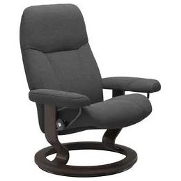 Relaxsessel stressless "Consul" Sessel Gr. ROHLEDER Stoff Q2 FARON, Classic Base Wenge, PlusTMSystem-Gleitsystem-Relaxfunktion-Drehfunktion-Kopfstützenverstellung-Rückteilverstellung, B/H/T: 76cm x 100cm x 71cm, grau (dark grey q2 faron) mit Classic Base, Größe M, Gestell Wenge