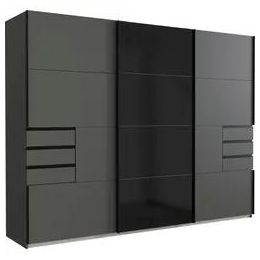 Schwebetürenschrank wimex "Barcelona" Schränke Gr. B/H/T: 270cm x 208cm x 65cm, 3 St., schwarz (graphit/ mitteltür glas schwarz) mit Glaselementen und Schubladen