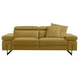 2,5-Sitzer Egoitaliano "Candice" Sofas Gr. B/H/T: 222cm x 100cm x 108cm, Luxus-Microfaser Lederoptik, gelb Kopfteile manuell verstellbar, titanumfarbene Kufenfüße