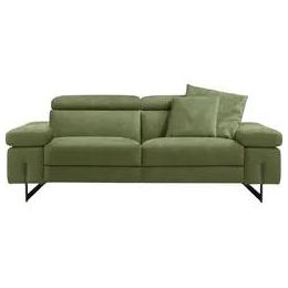 2,5-Sitzer Egoitaliano "Candice" Sofas Gr. B/H/T: 222cm x 100cm x 108cm, Luxus-Microfaser BLUSH, grün (kiwi) Kopfteile manuell verstellbar, titanumfarbene Kufenfüße