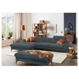 Ecksofa W.Schillig "piedroo" Sofas Gr. B/H/T: 343cm x 70cm x 193cm, Chenille-Flachgewebe R66, Longchair links, mit Kopfteilverstellung-mit motorischer Sitztiefenverstellung, blau (marine r66) Kopfteilverstellung, wahlweise mit Sitztiefenverstellung, Breite 343cm