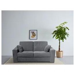 2-Sitzer Home Affaire "Roma Matratzenhöhe 14 cm" Sofas Gr. B/H/T: 180 cm x 85 cm x 95 cm, Luxus-Microfaser weich, Liegefläche: 123 x 198 cm, grau (dunkelgrau) Dauerschlaffunktion, mit Unterfederung, Liegemaße ca 123x198 cm