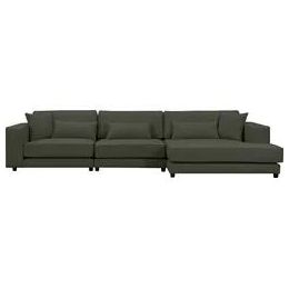 Ecksofa OTTO products "Grenette L-Form" Sofas Gr. B/H/T: 326cm x 77cm x 154cm, Struktur (recyceltes Polyester), Ottomane rechts, grün (dunkelgrün) Modulsofa, im Baumwoll-Leinenmix oder aus recycelten Stoffen