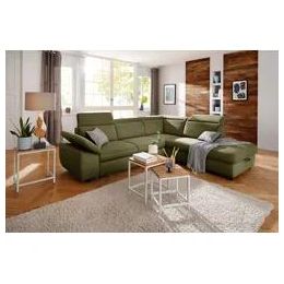 Ecksofa Home Affaire "Mauritius L-Form" Sofas Gr. B/T: 276cm x 232cm, Soft clean, Ottomane rechts, mit Bettfunktion-mit Stauraum, grün (olive) mit Ottomane, Kopfteil- und Armlehnverstellung