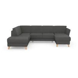 Sit & More Wohnlandschaft SIT&MORE "Visby U-Form" Sofas Gr. B/H/T: 303 cm x 87 cm x 213 cm, Luxus-Microfaser Paris, Ottomane links, mit Bettfunktion-mit Stauraum, grau wahlweise mit Bettfunktion und Stauraum, frei im Raum stellbar