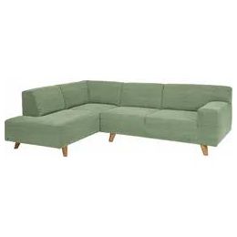 Ecksofa Tom Tailor HOME "NORDIC PURE" Sofas Gr. B/H/T: 249cm x 77cm x 181cm, Vintage Webstoff TUS, Ottomane links, grün (pistacchio tus 5) mit Ottomane, im Retrolook, Füße Buche natur