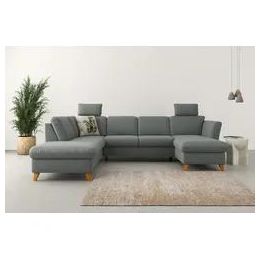 Wohnlandschaft Home Affaire "Trelleborg U-Form" Sofas Gr. B/H/T: 307 cm x 86 cm x 213 cm, Chenille-Optik, Ottomane links, mit Bettfunktion-mit Stauraum, grau Federkern-Polsterung, wahlweise mit Bettfunktion und Stauraum