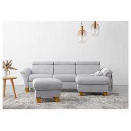 Ecksofa Home Affaire "Lindgren L-Form" Sofas Gr. B/H/T: 258cm x 84cm x 169cm, Struktur, Recamiere rechts, mit Bettfunktion mit einklappbaren Rollen-mit Bettkasten-mit Kopfteilverstellung-ohne Relaxfunktion motorisch im Recamiere-mit Federkern, silberfarben (silber) wahlweise mit Bett klappbaren Rollen, Kasten und Kopfverstellung