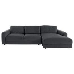 Ecksofa Places of Style "Bloomfield, L-Form" Sofas Gr. B/H/T: 303cm x 84cm x 176cm, Velours, mega-Recamiere rechts, XXL mit Sitztiefenverstellung, grau (anthrazit) extra tiefe Sitzfläche, wahlweise mit Sitztiefenverstellung