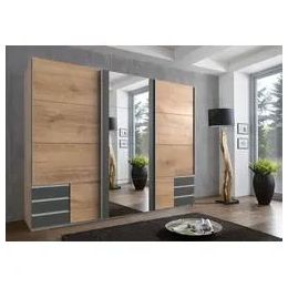 Schwebetürenschrank wimex "Emden moderner Kleiderschrank mit Spiegel und Schubladen BESTSELLER" Schränke Gr. B/H/T: 270cm x 210cm x 64cm, 2, grau (plankeneiche nachbildung/graphit) Schlafzimmer Schrank Garderobenschrank mit Schwebetüren Topseller