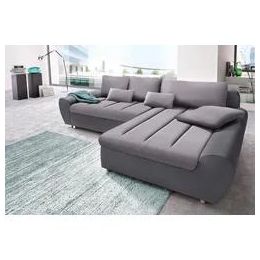 Sit & More Ecksofa SIT & MORE "Bandos L-Form" Sofas Gr. B/H/T: 289cm x 83cm x 173cm, Flachgewebe, Recamiere rechts, mit Bettfunktion, grau (anthrazit/hellgrau) in 2 unterschiedlichen Größen, wahlweise mit Bettfunktion