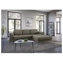 Sit & More Ecksofa SIT&MORE "Bendigo L-Form" Sofas Gr. B/H/T: 284 cm x 87 cm x 175 cm, NaturLEDER, mega-Recamiere rechts, mit satiniertem Nickelfuß, braun (schlamm) inklusive Sitztiefenverstellung, Bodenfreiheit 15 cm, 2 Fußfarben