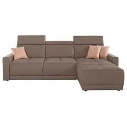 Ecksofa DOMO collection "Ava L-Form" Sofas Gr. B/H/T: 262cm x 84cm x 167cm, Struktur fein, Recamiere rechts, mit Kopfteilverstellung, beige mit Recamiere, Federkern wahlweise Kopfteilverstellungen