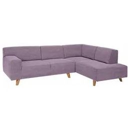 Ecksofa Tom Tailor HOME "NORDIC PURE" Sofas Gr. B/H/T: 249cm x 77cm x 181cm, Samtstoff STC, Ottomane rechts, lila (lila stc 8) mit Ottomane, im Retrolook, Füße Buche natur