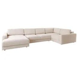 Wohnlandschaft Places of Style "Bloomfield, U-Form" Sofas Gr. B/H/T: 405cm x 84cm x 224cm, Struktur, mega-Recamiere links, XXL ohne Sitztiefenverstellung, beige mit extra tiefer Sitzfläche, wahlweise Sitztiefenverstellung