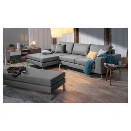 Ecksofa Max Winzer "Flori guter Sitzkomfort, aktuelles Design, eleganter Chromfuß" Sofas Gr. B/H/T: 294cm x 87cm x 175cm, Strukturwebstoff 16523, Recamiere links, grau (hellgrau) mit Longchair links oder rechts, inklusive Zierkissen