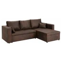 Ecksofa Home Affaire "Pur L-Form" Sofas Gr. B/H/T: 224cm x 87cm x 160cm, Microfaser MELROSE, Recamiere rechts, ohne Bettfunktion, braun wahlweise mit Bettfunktion