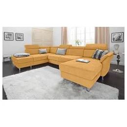 Sit & More Wohnlandschaft SIT & MORE "Avignon U-Form" Sofas Gr. B/H/T: 331cm x 97cm x 228cm, Flachgewebe, Recamiere rechts, mit Kopfteilverstellung, gelb (senf) wahlweise mit Bettfunktion und Stauraum, inklusive Kopfteilverstellung